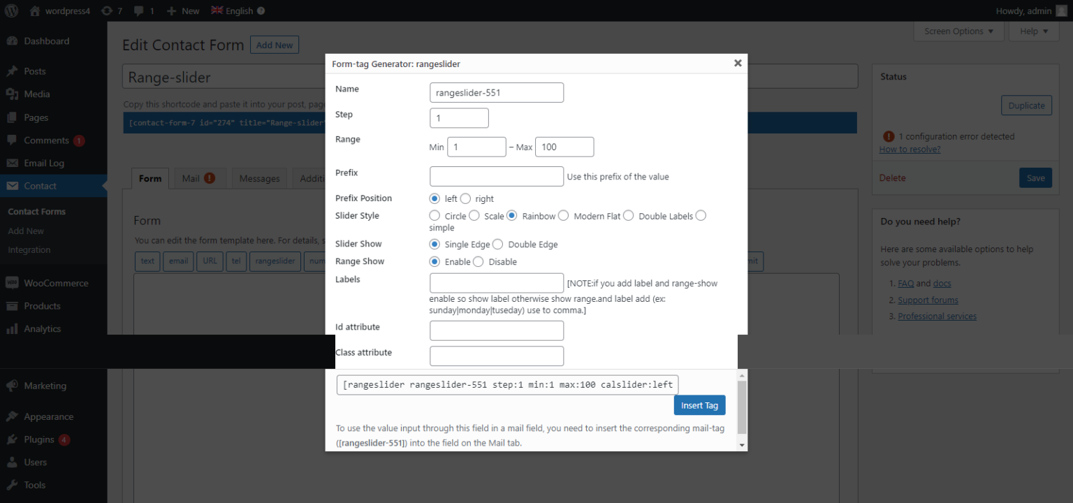 How do create Range Slider Fields Contact Form 7 - Plugin999