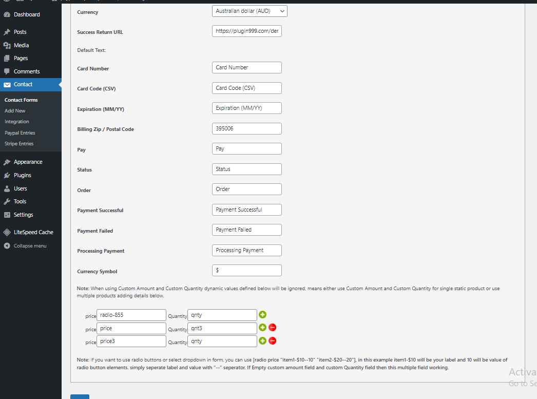 How to add Addon Stripe with Contact Form 7 - Plugin999
