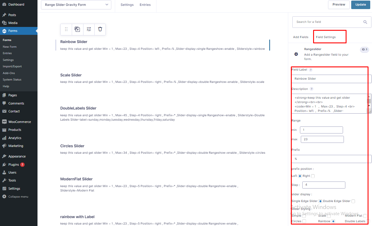 How To Use Multiple Range Slider For Gravity Form Plugin999